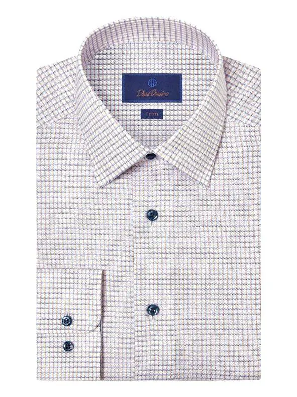 David Donahue Trim Fit Check Cotton Dobby Dress Shirt - White/orange