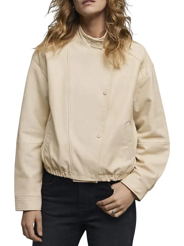 Mint Velvet Leather Cropped Bomber Jacket - Yellow