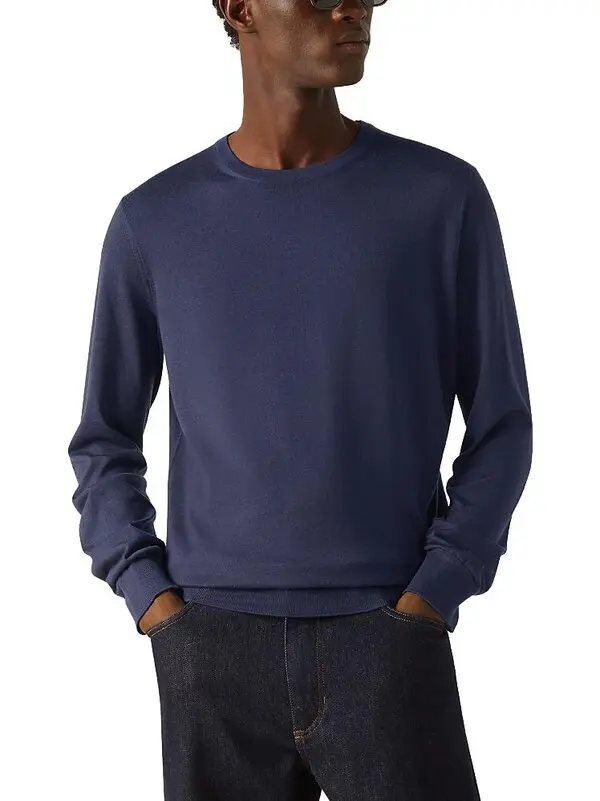Zegna Cashseta Cashmere Silk Crewneck Sweater - Dark Indigo Blue Melange