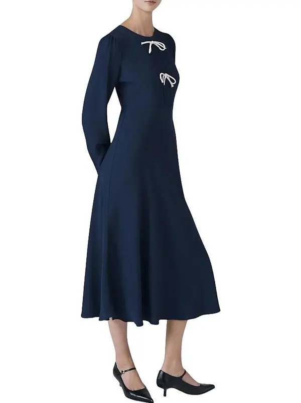 GHOST LONDON Cora Crepe Tie Front Midi Dress - Navy