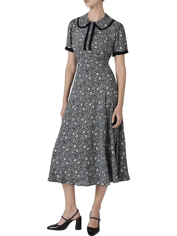 GHOST LONDON Floral Crepe Midi Tea Dress - Black Ditsy