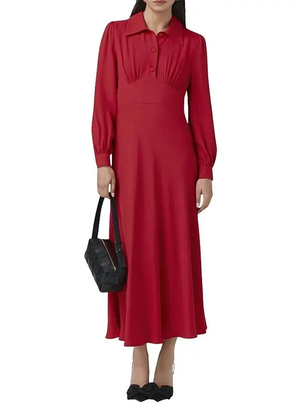 GHOST LONDON Wendy Crepe Collared Midi Dress - Red