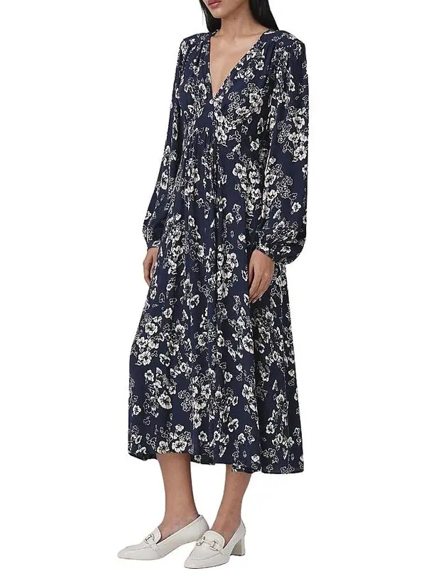 GHOST LONDON Wren Floral V-neck Midi Dress - Navy Floral