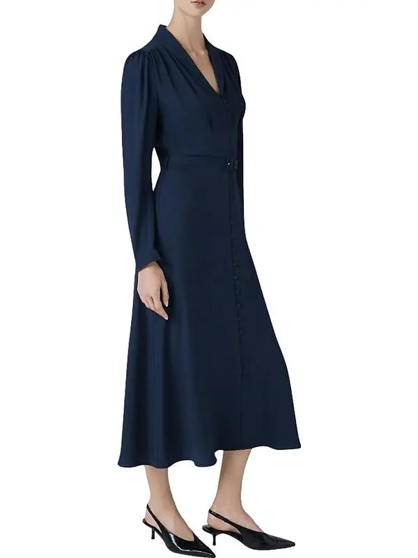 GHOST LONDON Elena Crepe Button Through Midi Dress - Navy