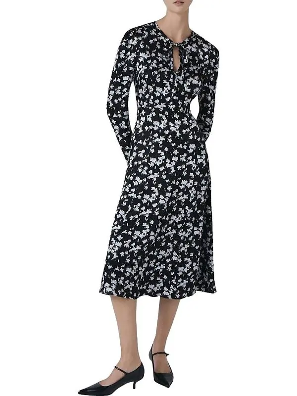 GHOST LONDON Floral Print Satin Midi Dress - Black Floral