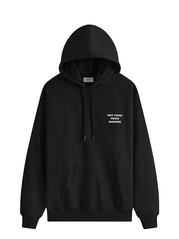 Drole De Monsieur Slogan Drawstring Hoodie - Black