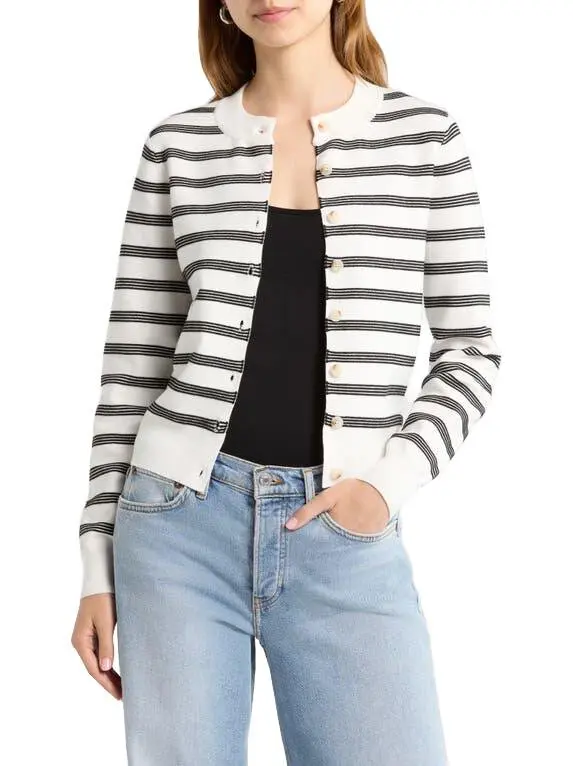 Astr The Label Tawni Stripe Cardigan - Black White Stripe
