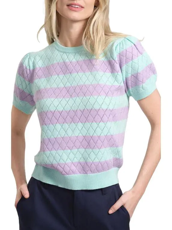 ISAAC MIZRAHI NEW YORK Pointelle Puff Sleeve Sweater - Blue/lilac