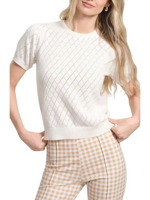 ISAAC MIZRAHI NEW YORK Pointelle Puff Sleeve Sweater - White