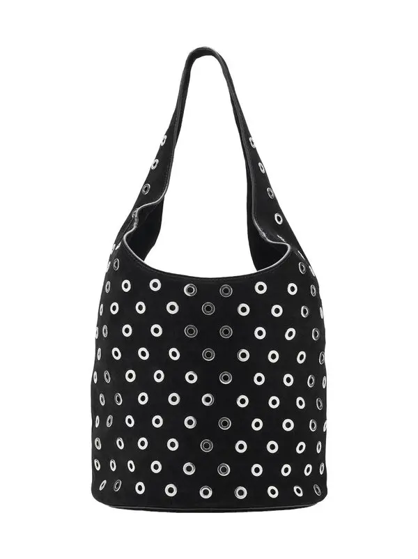 Mango Grommet Leather Bucket Bag - Black