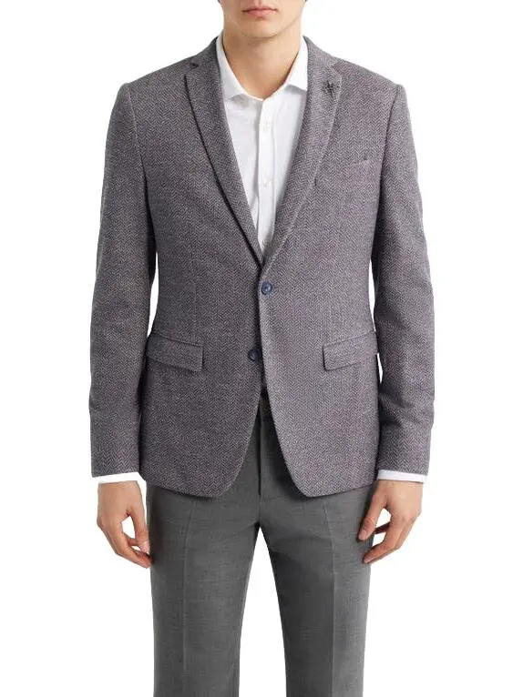 John Varvatos Varick Slim-fit Knit Herringbone Sport Coat - Navy/burgundy