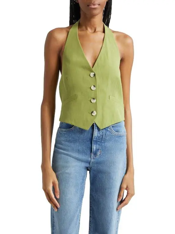 Veronica Beard Arabella Linen-blend Halter Vest - Cactus
