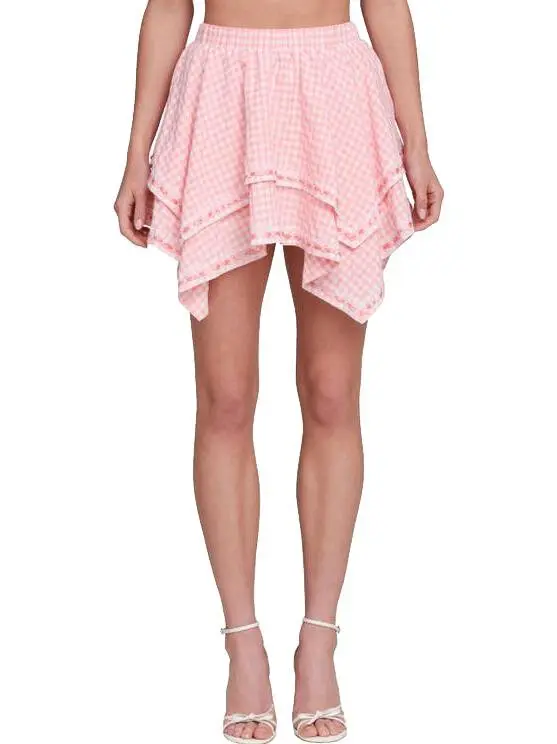 Avec Les Filles Gingham Checked Handkerchief Hem Miniskirt - Pink - White Gingham