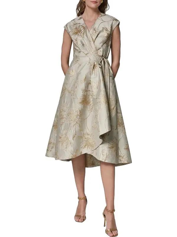 Donna Karan New York Metallic Jacquard Midi Wrap Dress - Turin/tuscan Grey