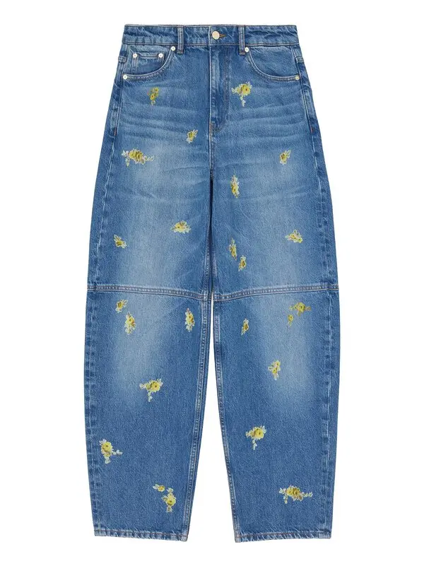 GANNI Stary Barrel Printed Jeans - Blue