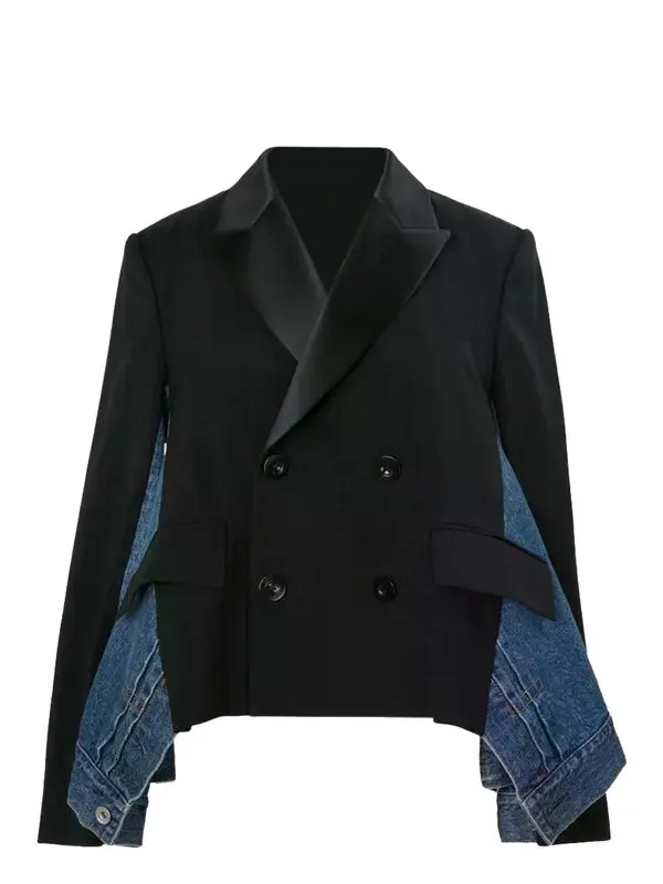 Sacai Double-breasted Denim-panel Jacket - Blue