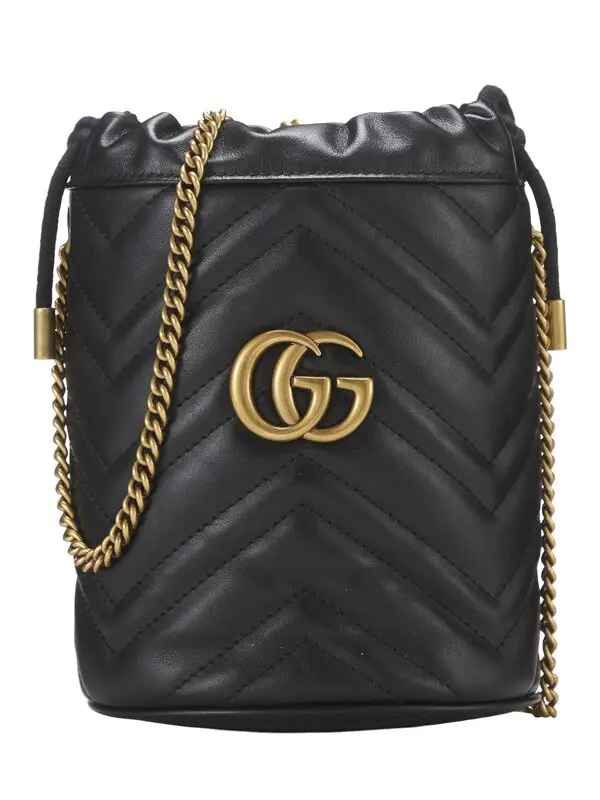 Gucci Leather Gg Marmont Bucket Bag - Black