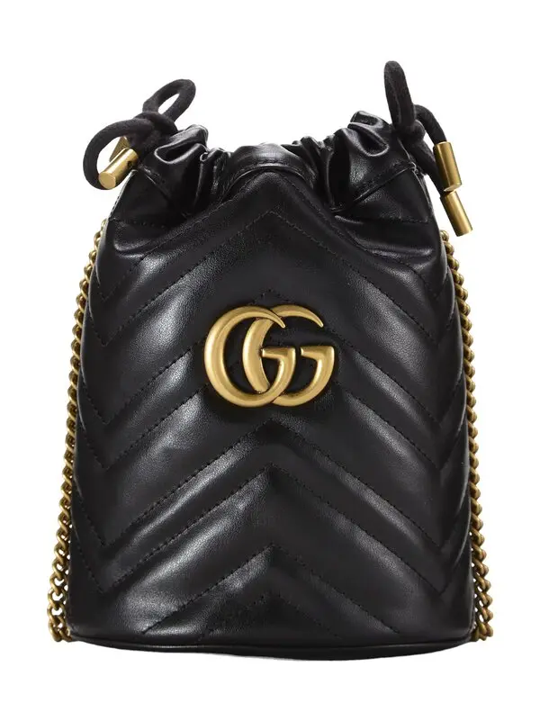 Gucci Leather Gg Marmont Bucket Bag - Black