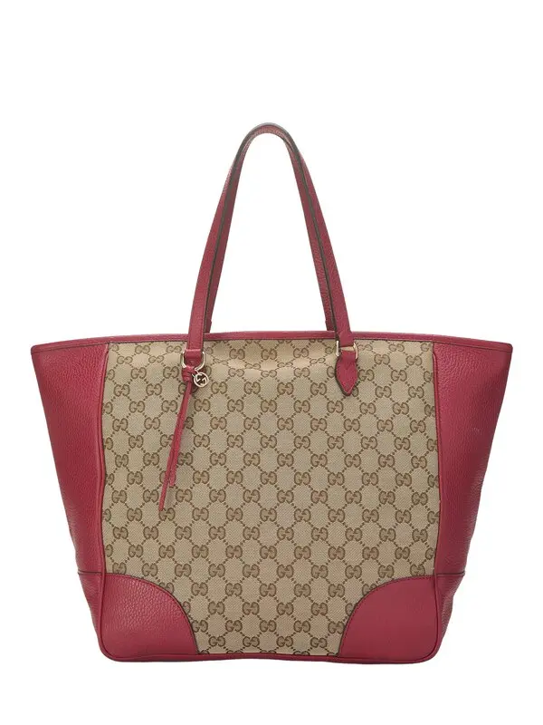 Gucci Grained Leather Original Gg Canvas Tote - Red