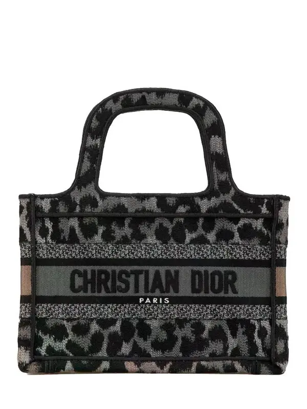 Dior 2021 Mizza Mini Embroidered Leopard Book Tote Handbag - Grey