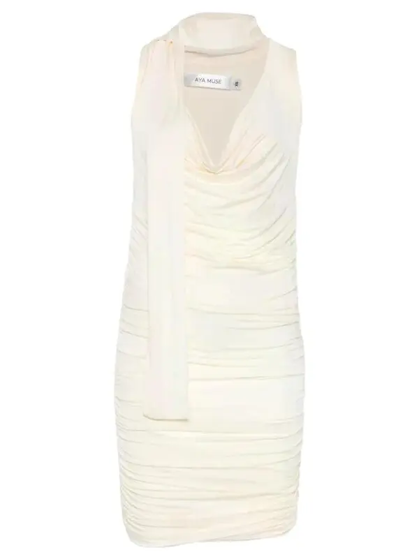 AYA MUSE Draped-neckline Midi Dress - Neutrals