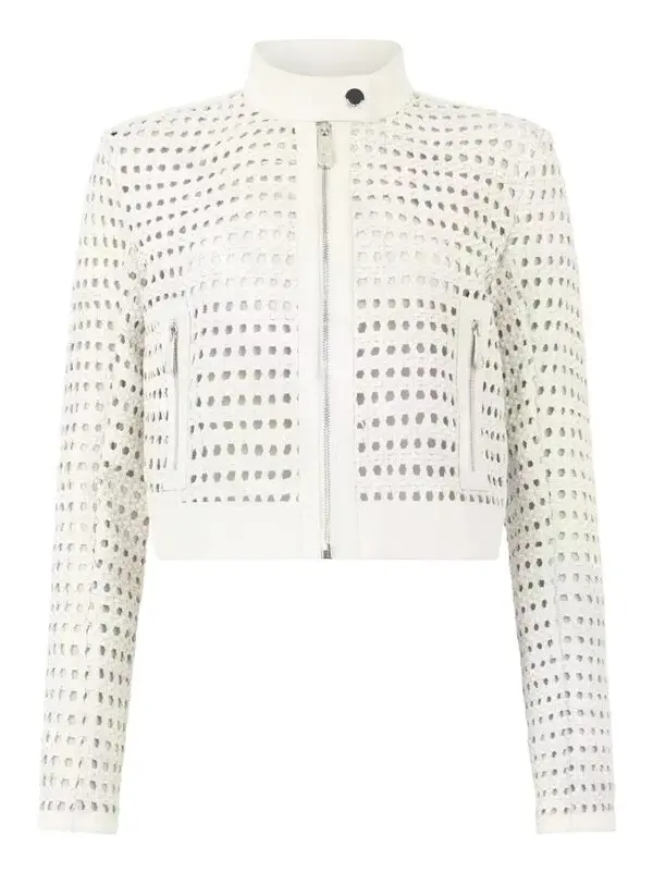 Philipp Plein Leather Weaved Jacket - White