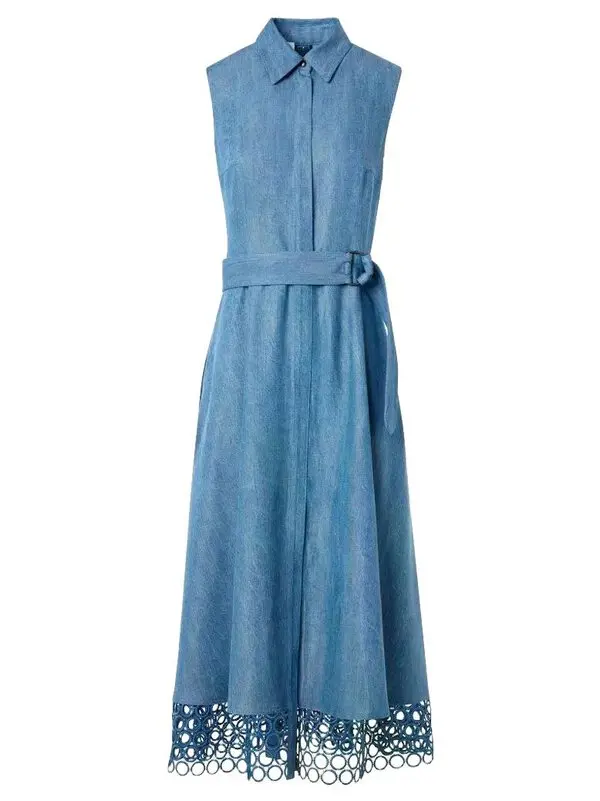 Akris Laser-cut Belted Midi Dress - Blue