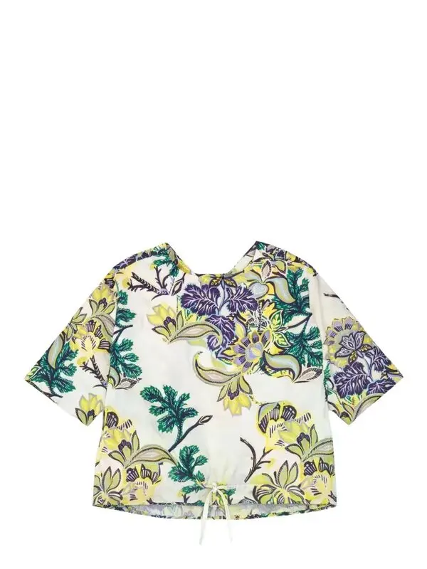 PSOPHIA Floral Drawstring Top - White