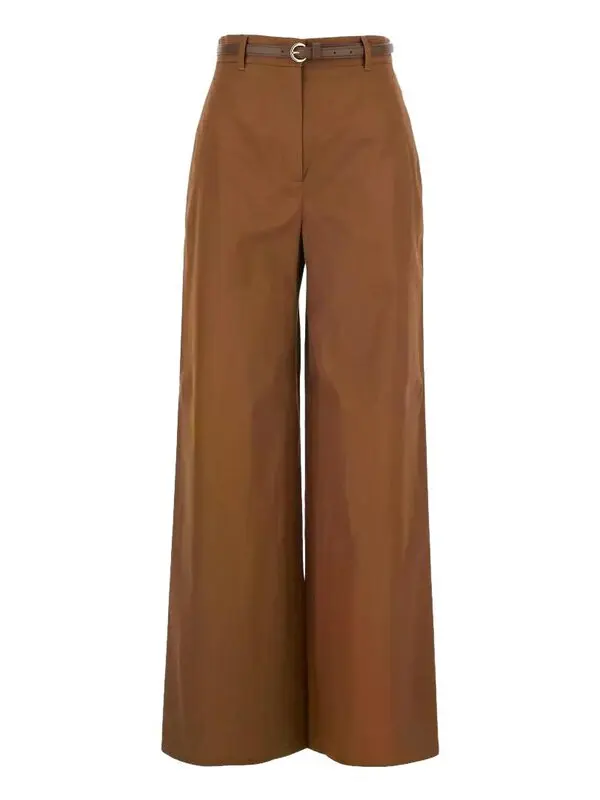 Max Mara Belted Wide Leg Cotton Trousers - Brown
