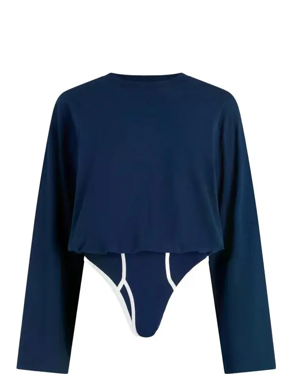JEAN PAUL GAULTIER Long-sleeve Twisted Cotton Bodysuit - Blue