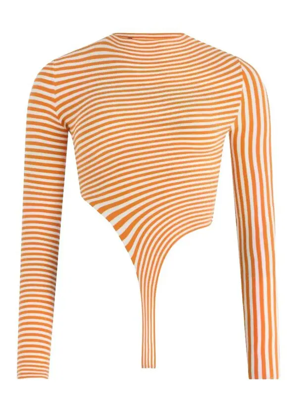 JEAN PAUL GAULTIER Striped Asymmetric Bodysuit - Orange