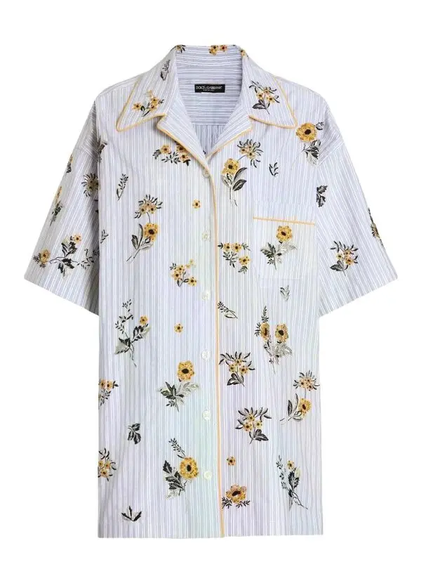 Dolce & Gabbana Floral Embroidered Poplin Shirt - Blue