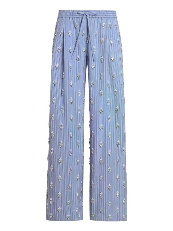 Dolce & Gabbana Poplin Trousers With Crystal Flower Embroidery - Blue