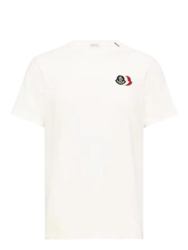 Moncler Embroidered Tricolor Logo Cotton T-shirt - Neutrals