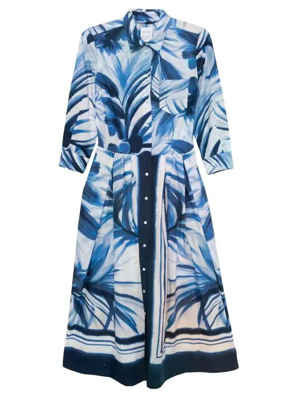 SARA ROKA Floral Print Shirt Dress - Blue