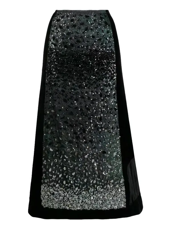 Prada Velvet Beaded A-line Skirt - Black