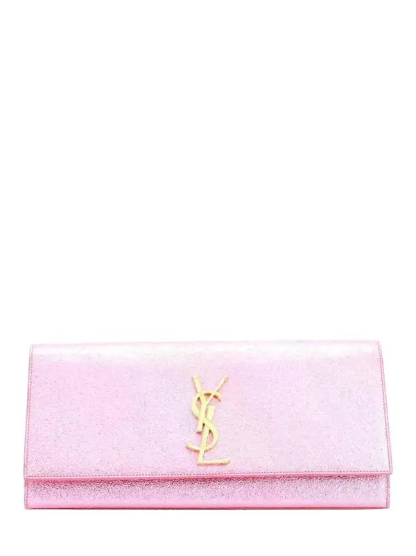 Saint Laurent Classic Monogram Metallic Long Clutch - Pink
