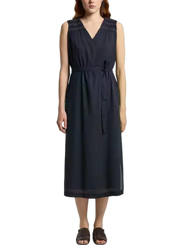 Peserico V-neck Belted Midi Dress - Blue