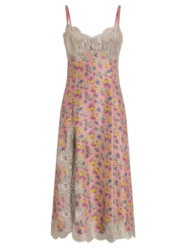 Dolce & Gabbana Floral-print Midi Dress With Lace Detail - Pink