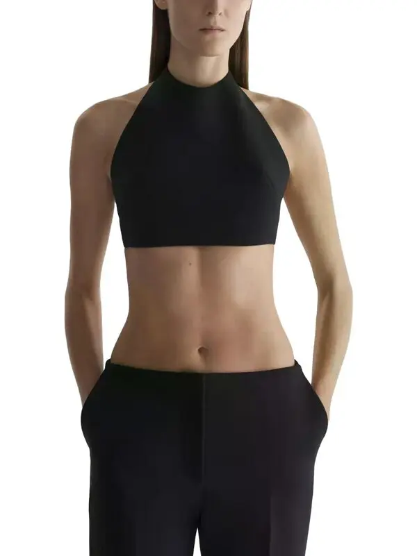 MUGLER Cropped Halterneck Top - Black