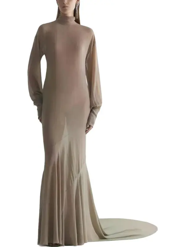 MUGLER Turtleneck Gown - Neutrals