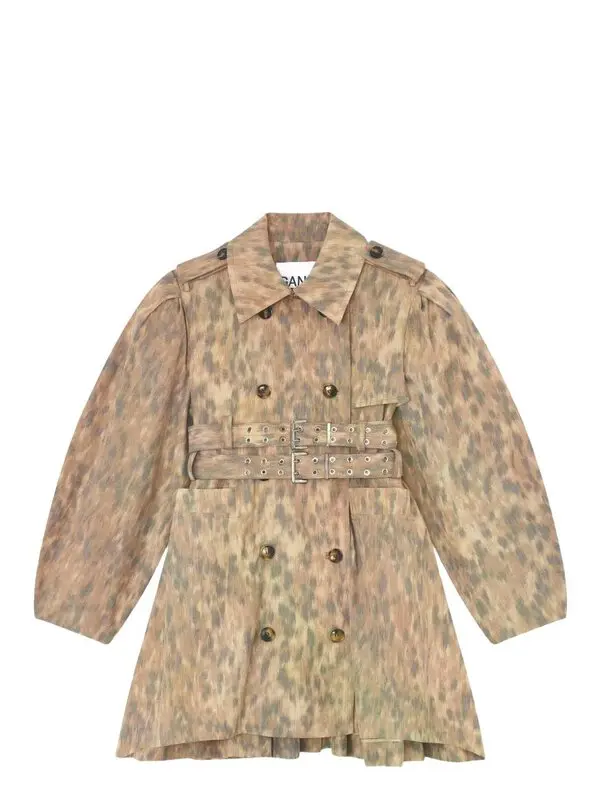 GANNI Printed Double-breasted Belted Trench Coat - Neutrals