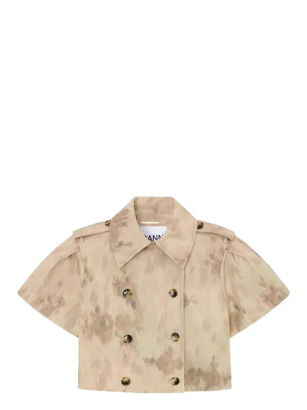 GANNI Double-breasted Short-sleeve Jacket With Abstract Print - Neutrals
