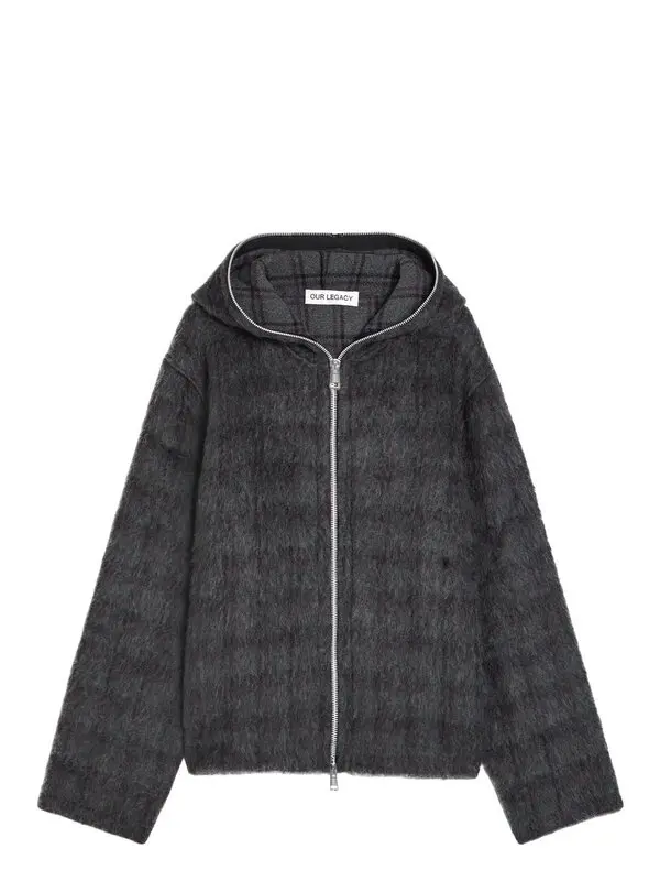 Our Legacy Hooded Checked Brushed Knit Jumper - Plum