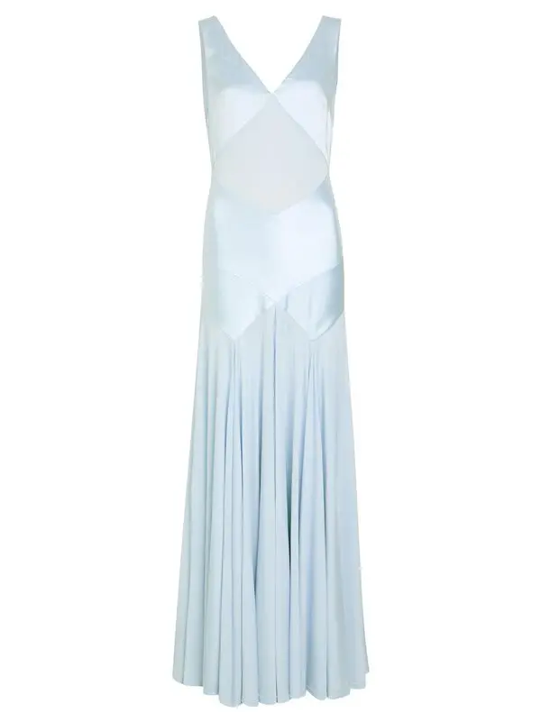 SELF-PORTRAIT Paneled Satin And Stretch-jersey Maxi Dress - Blue