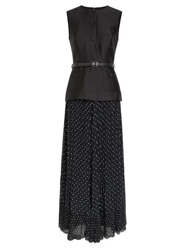 SELF-PORTRAIT Layered Polka-dot Crepe And Chiffon Maxi Dress - Black