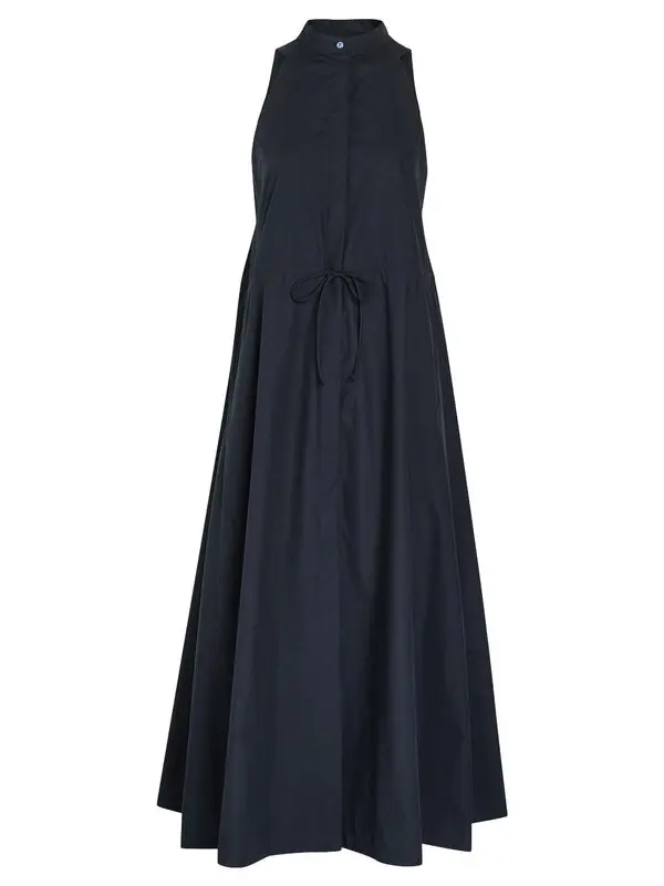 Emporio Armani Cotton-poplin Midi Dress With Drawstring - Navy