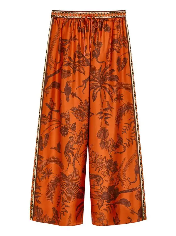 ALEMAIS Alémais Printed Wide-leg Silk Trousers - Rust