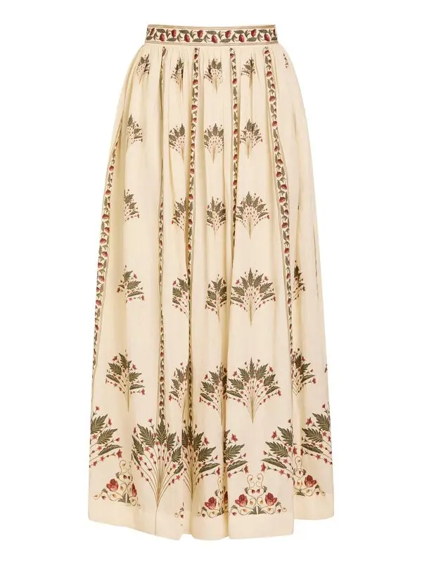 Agua Bendita Printed Linen Maxi Skirt - Multicoloured