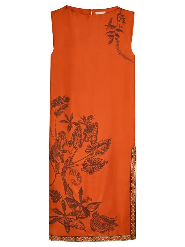 ALEMAIS Alémais Monkey Dance Printed Silk Midi Dress - Rust